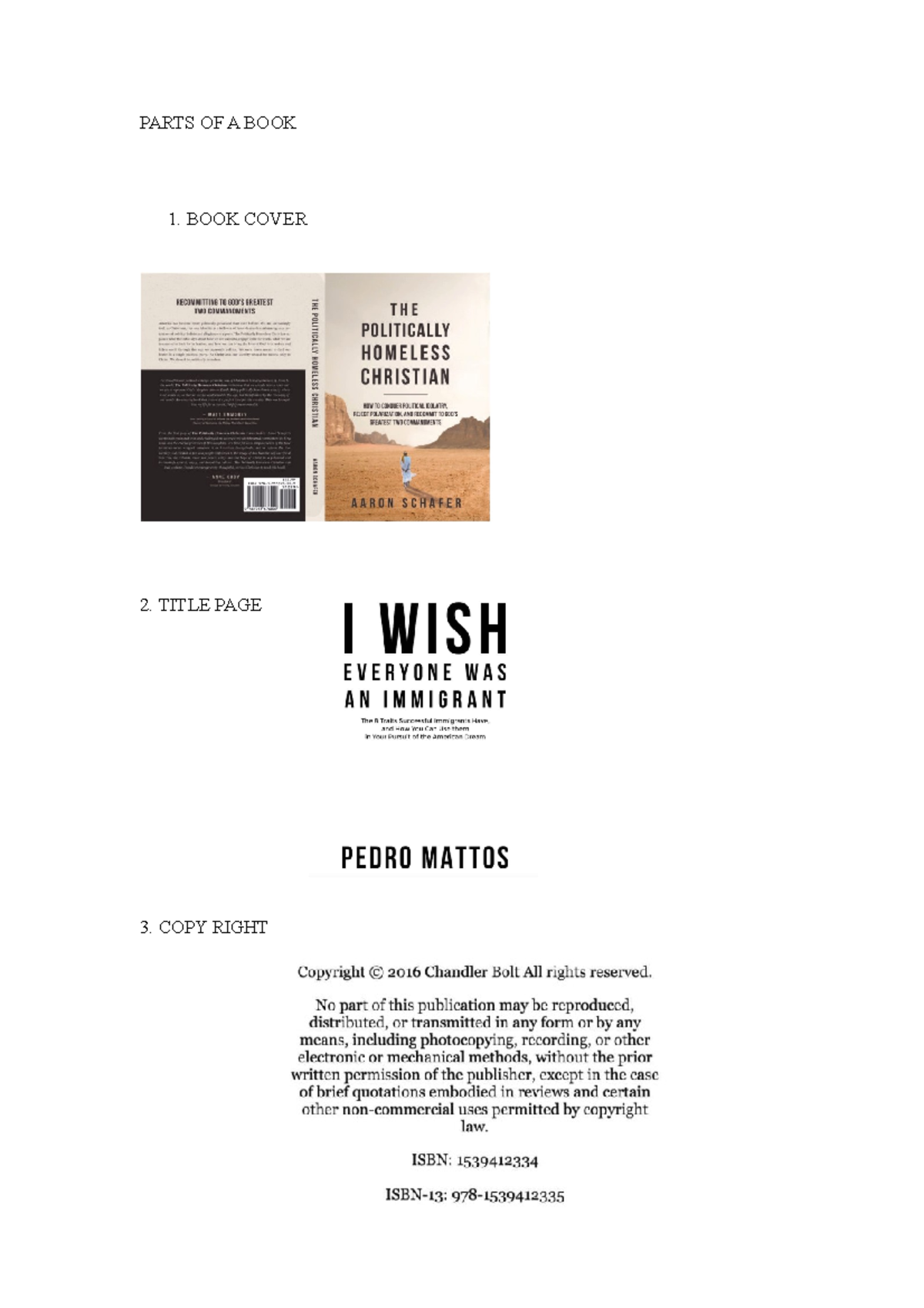 Parts OF A BOOK - PARTS OF A BOOK 1. BOOK COVER 2. TITLE PAGE 3. COPY ...