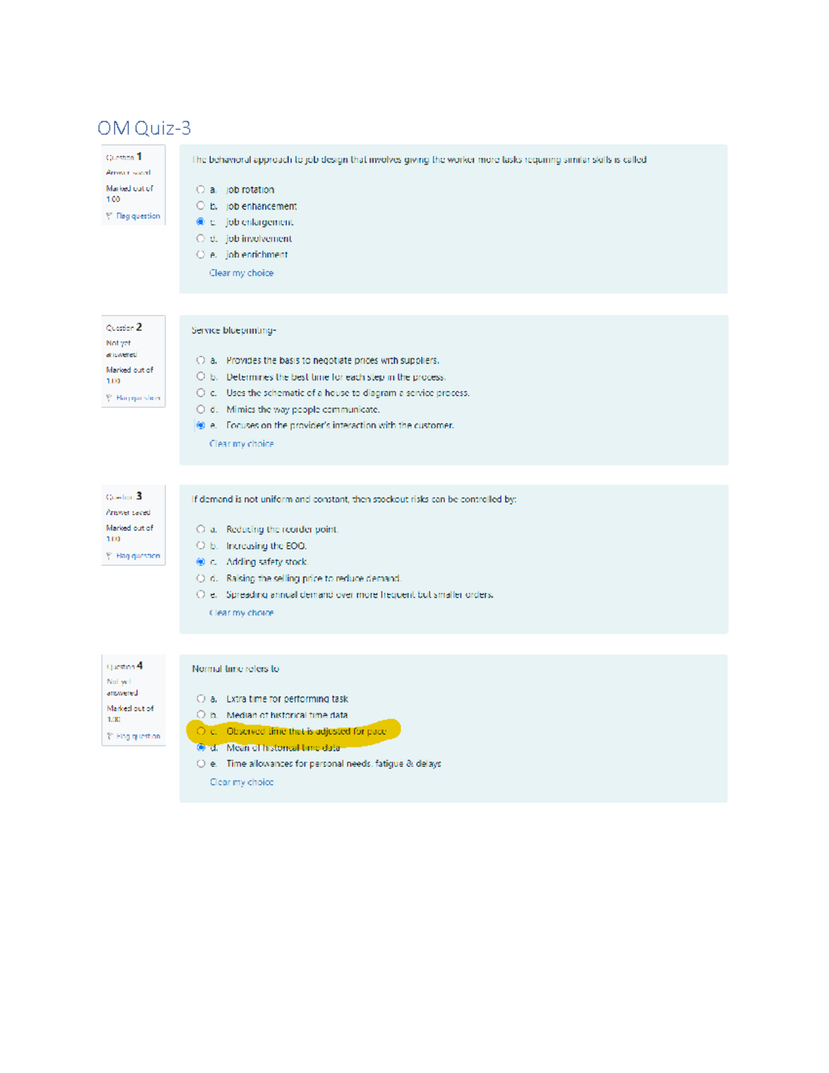 OM Quiz 3 Final - operation quiz - operations research - OM Quiz - - Studocu