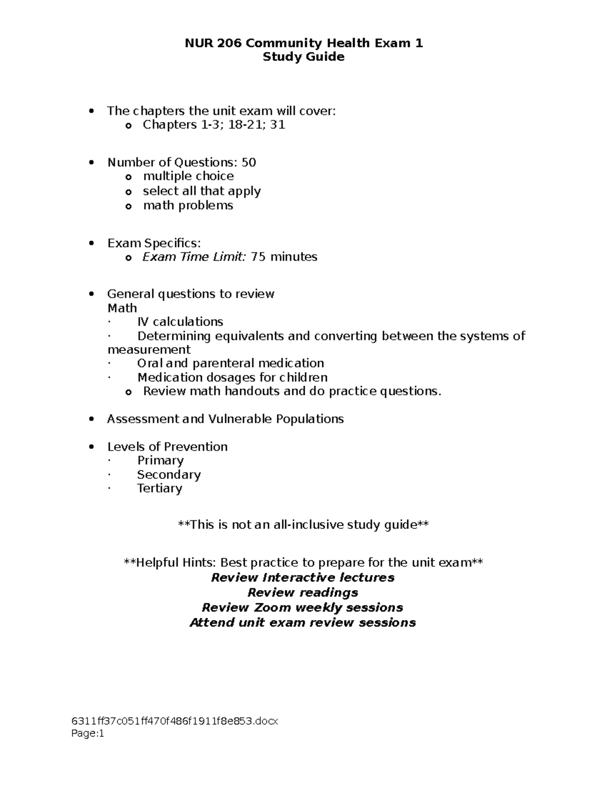 EXAM 1 Study Guide Winter Term 2021 - Study Guide The chapters the unit ...