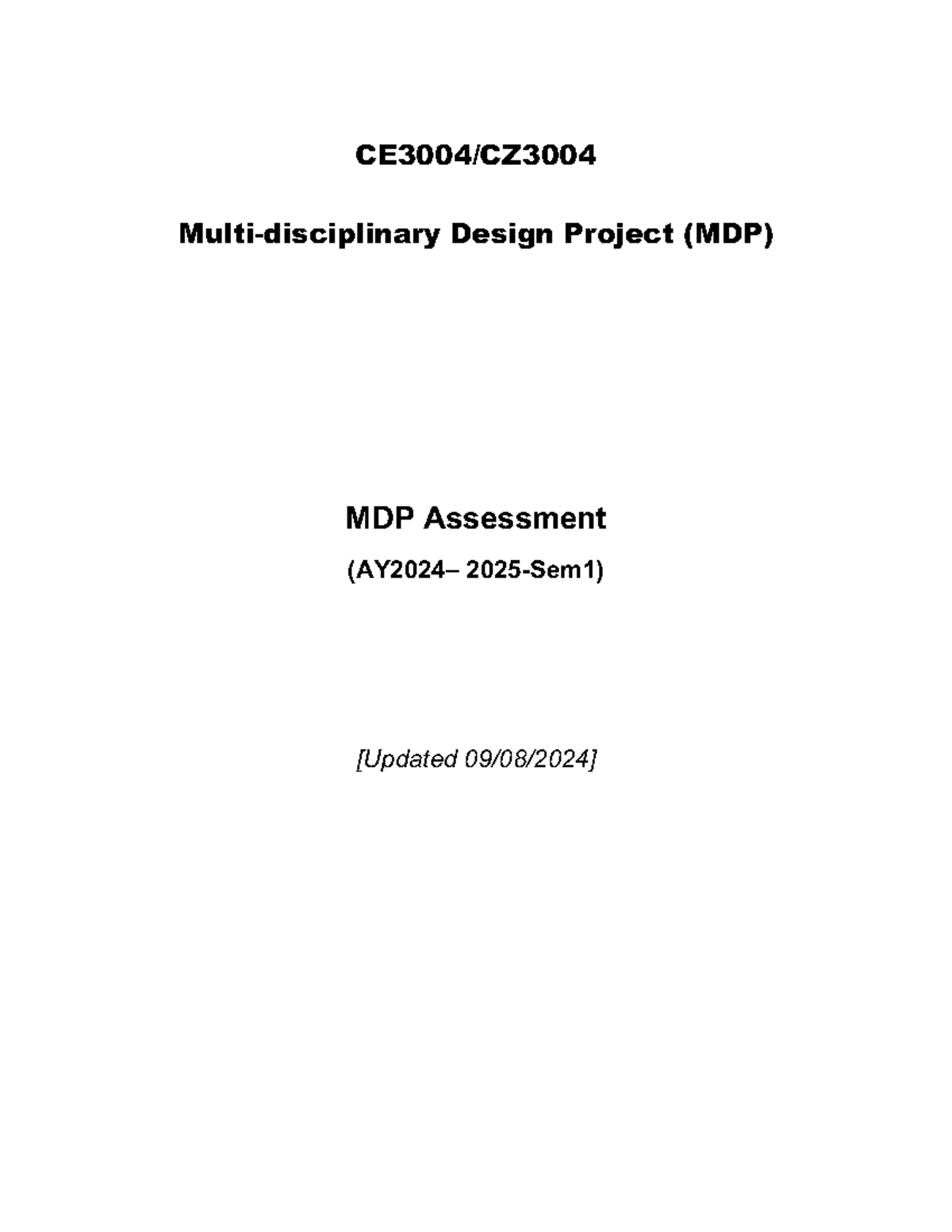 MDP assessment and system checklist - CE3004/CZ Multi-disciplinary ...