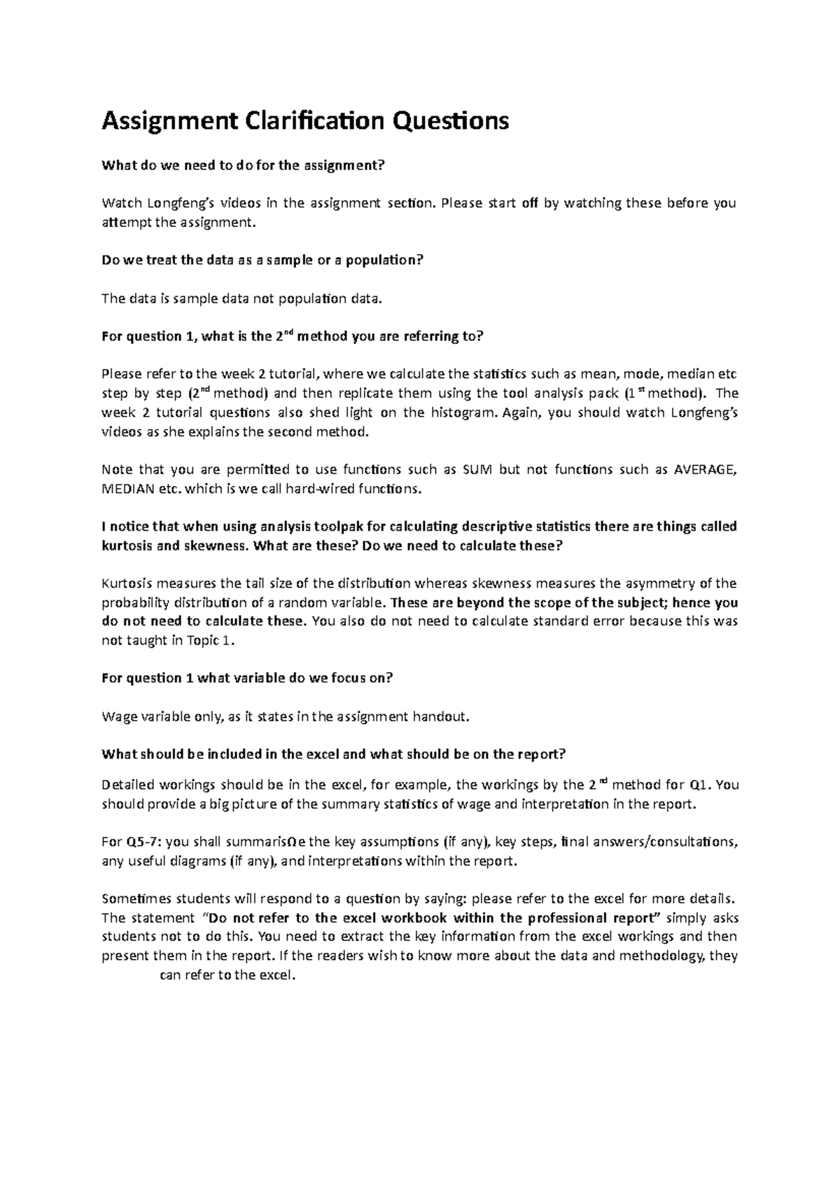 Week 9 assignment questions - Assignment Clarification Questions What ...