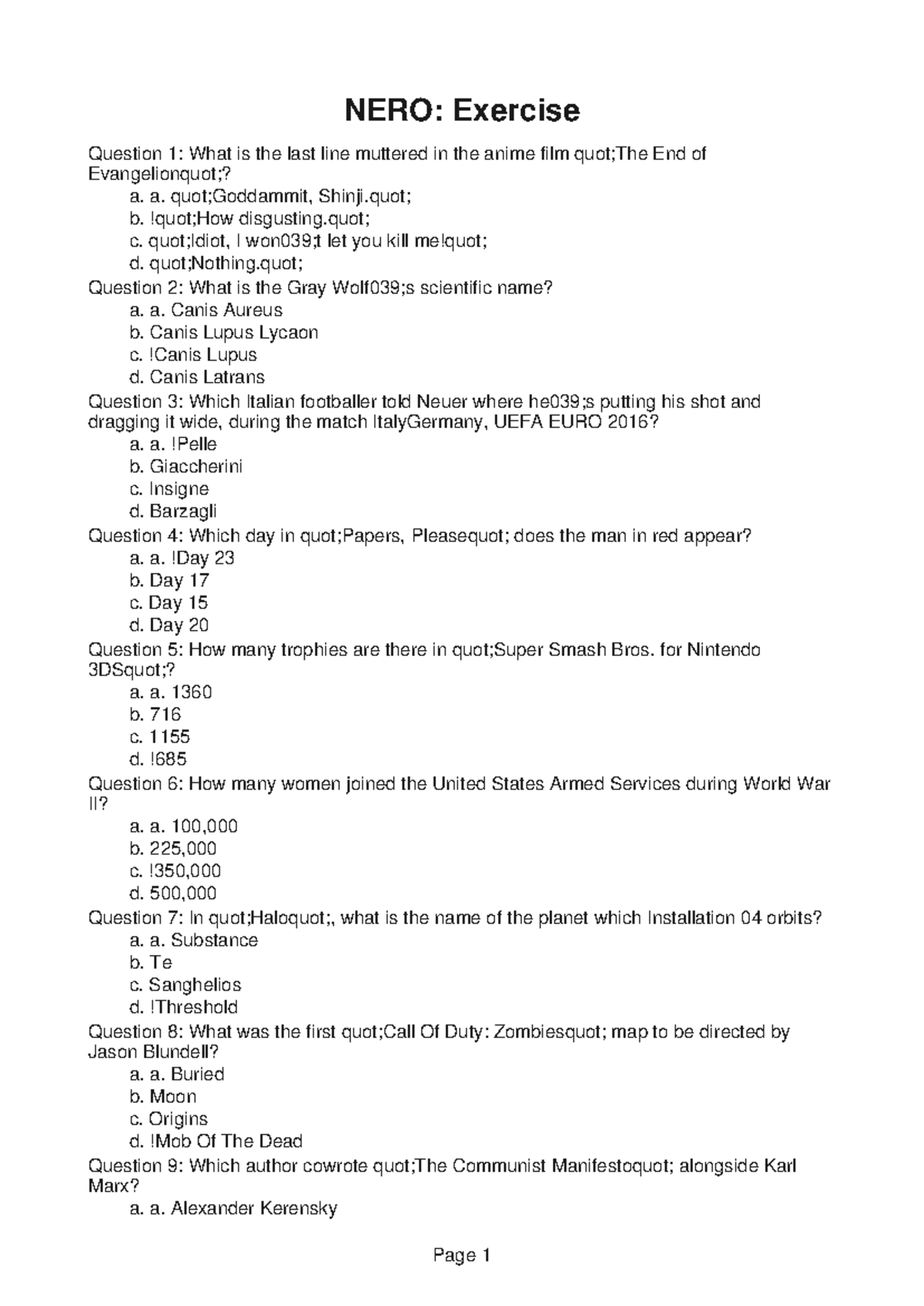 NERO290 Lecture Notes 2647 - NERO: Exercise Question 1: What is the ...