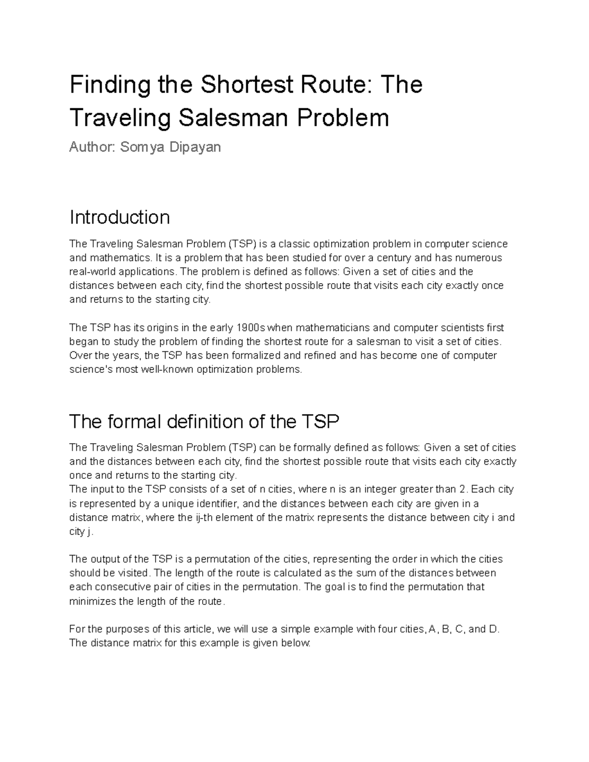 Finding the Shortest Route The Traveling Salesman Problem - Finding the ...