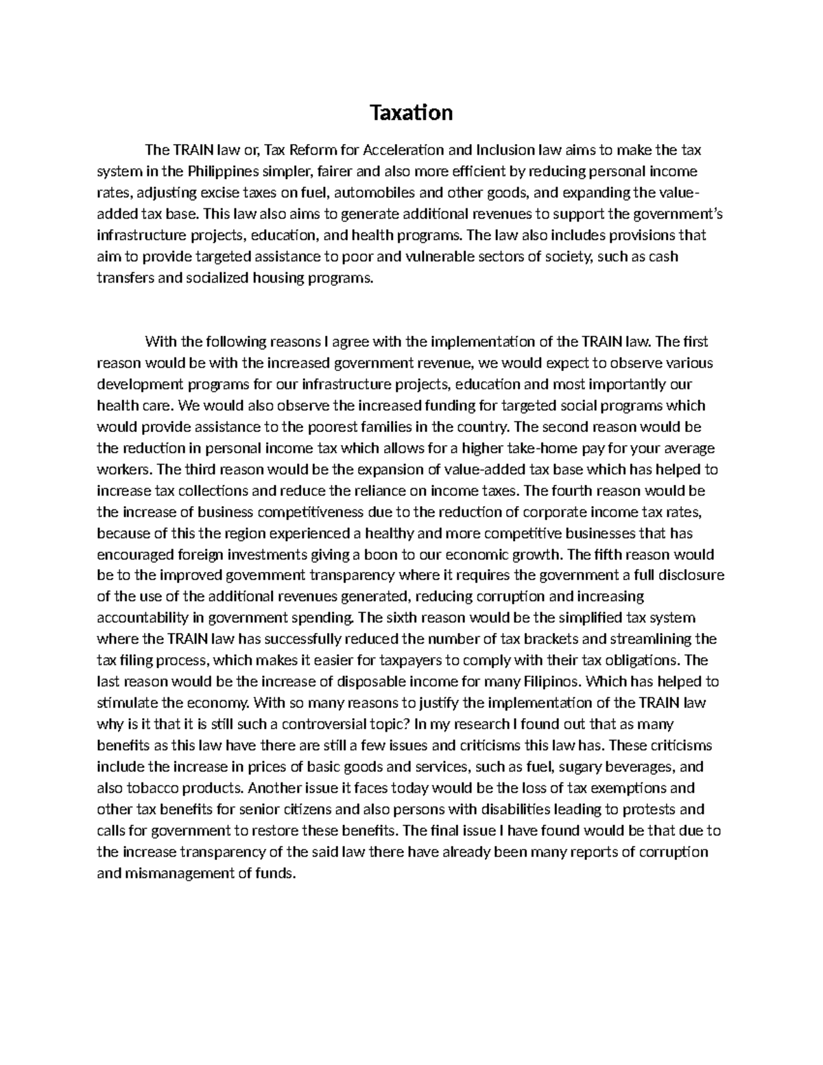 Taxation - Taxation The TRAIN law or, Tax Reform for Acceleration and ...