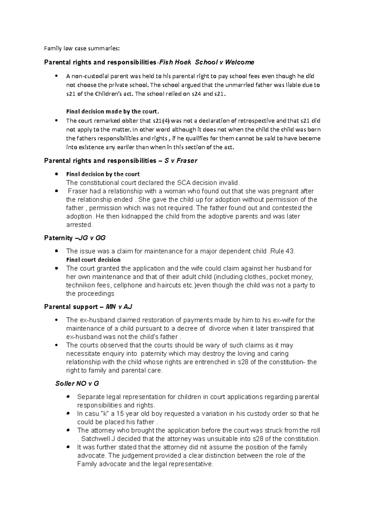 Family law case summaries - Family law case summaries: Parental rights ...