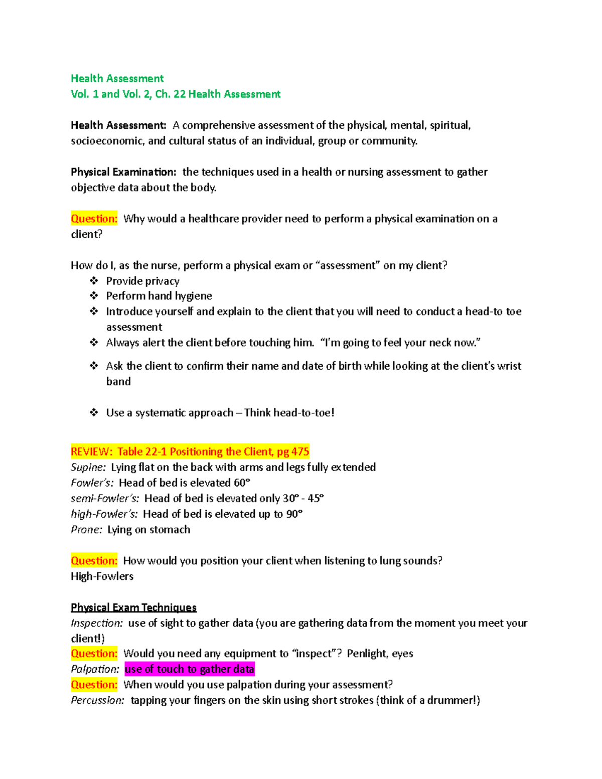 Health Assessment Student Su23 - Health Assessment Vol. 1 and Vol. 2 ...