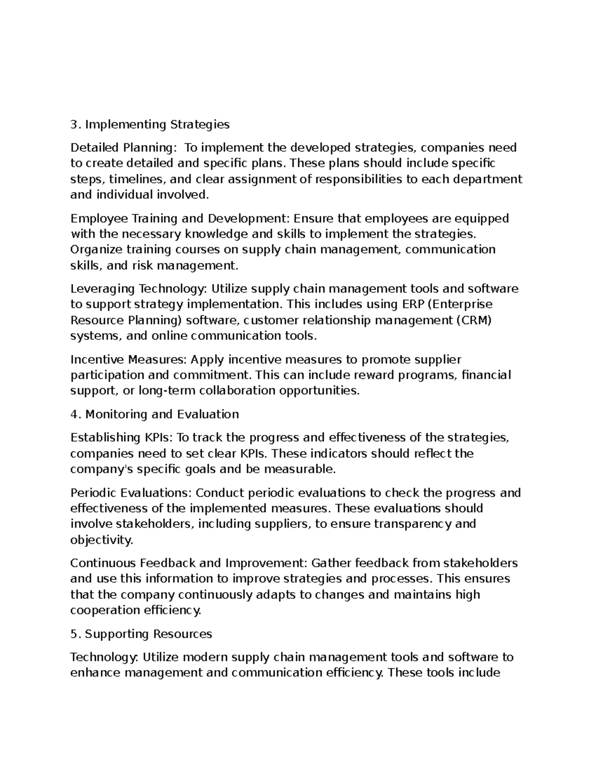 Present - Implementing Strategies Detailed Planning: To implement the ...