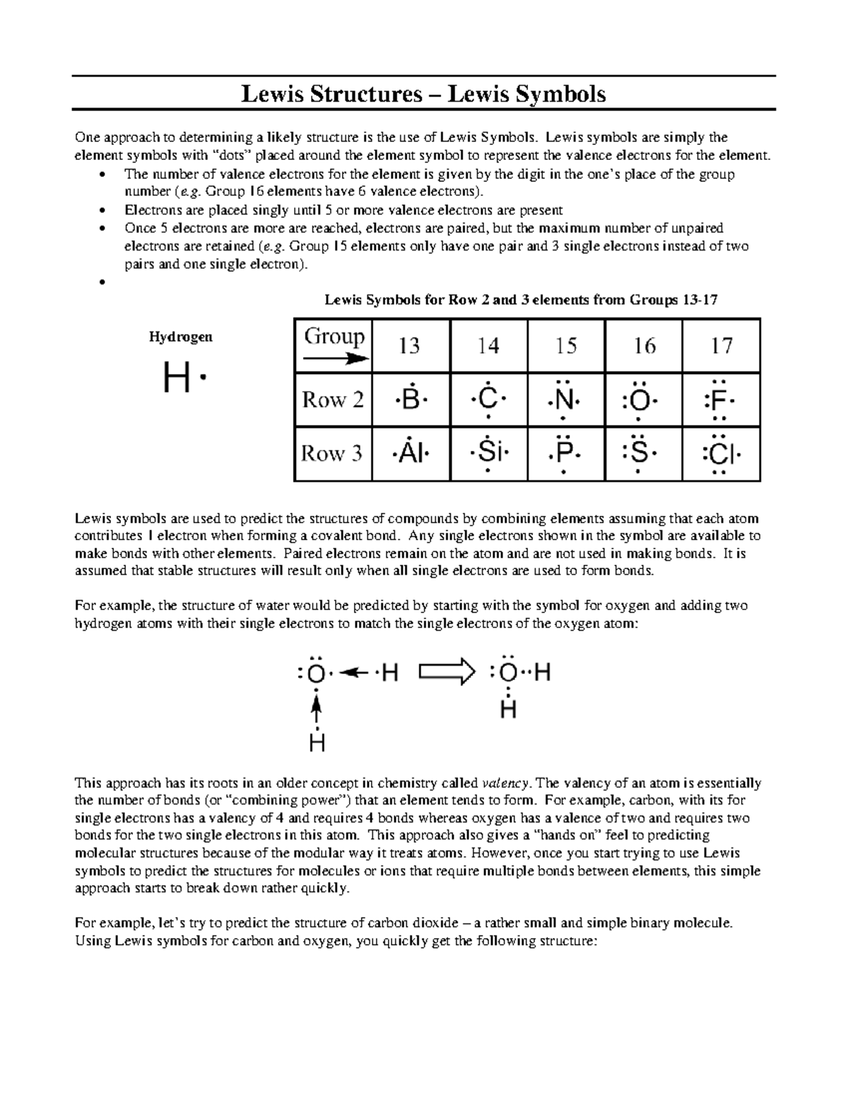 Lewis Symbols - Lecture notes 4 - Lewis Structures – Lewis Symbols One ...