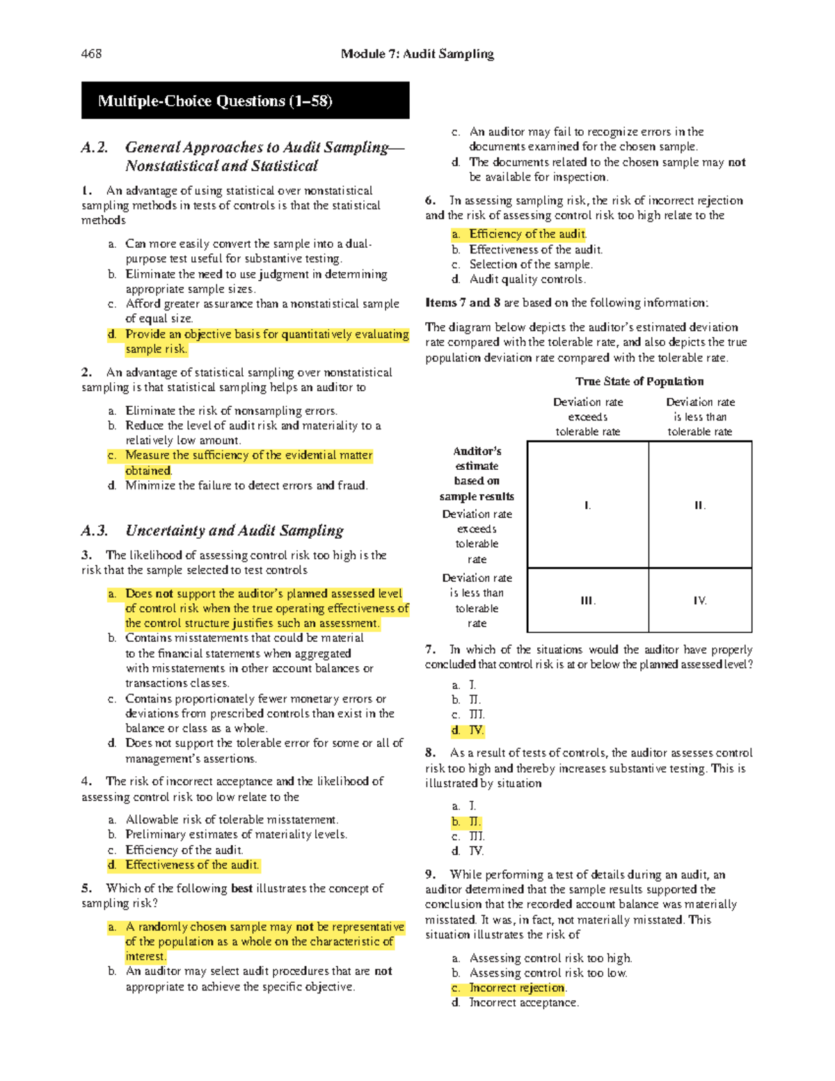 Audit Sampling - Auditing Theory - Multiple-Choice Questions (1–58) A. General Approaches to ...