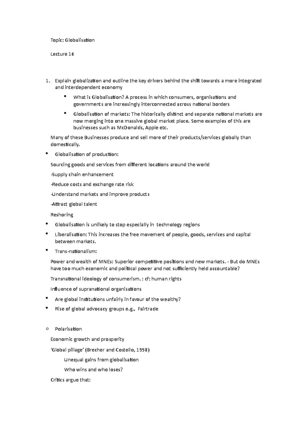 Globalisation lecture 16-17 - Topic: Globalisation Lecture 16 Explain ...
