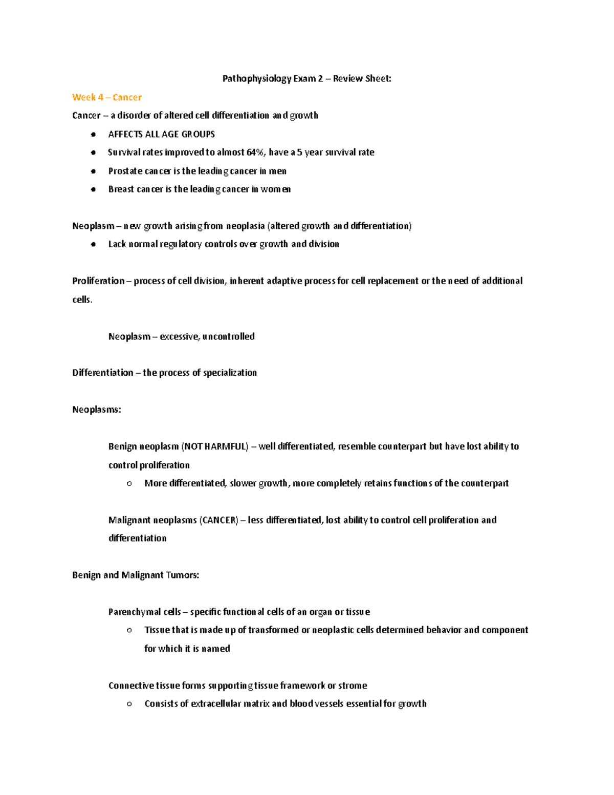 Pathophysiology Exam 2 – Review Sheet - Pathophysiology Exam 2 – Review ...