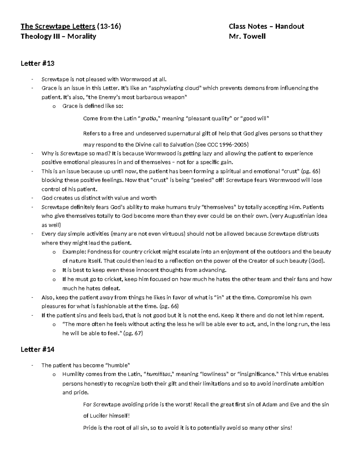 Screwtape Letters Class Notes for Letters 13 16 - The Screwtape Letters ...