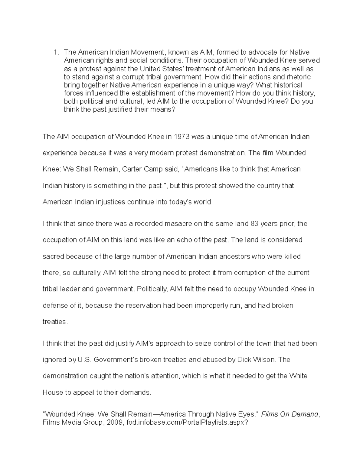 ETHNC 2570-090 Final - The American Indian Movement, known as AIM ...