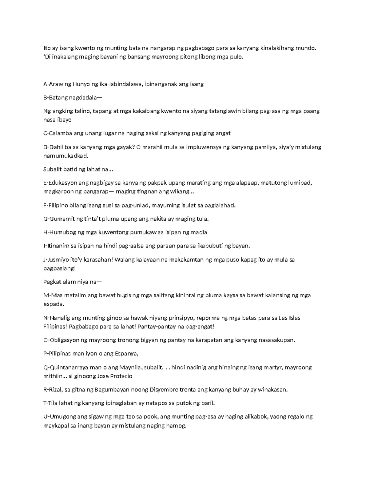 Rizal Spoken WORD Poetry - Ito ay isang kwento ng munting bata na ...