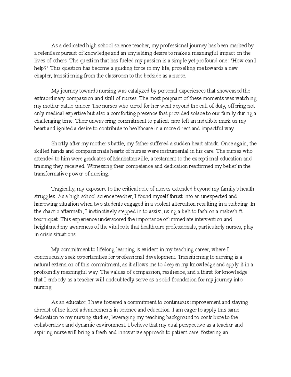 Victoria Ryan Personal Statement - As a dedicated high school science ...