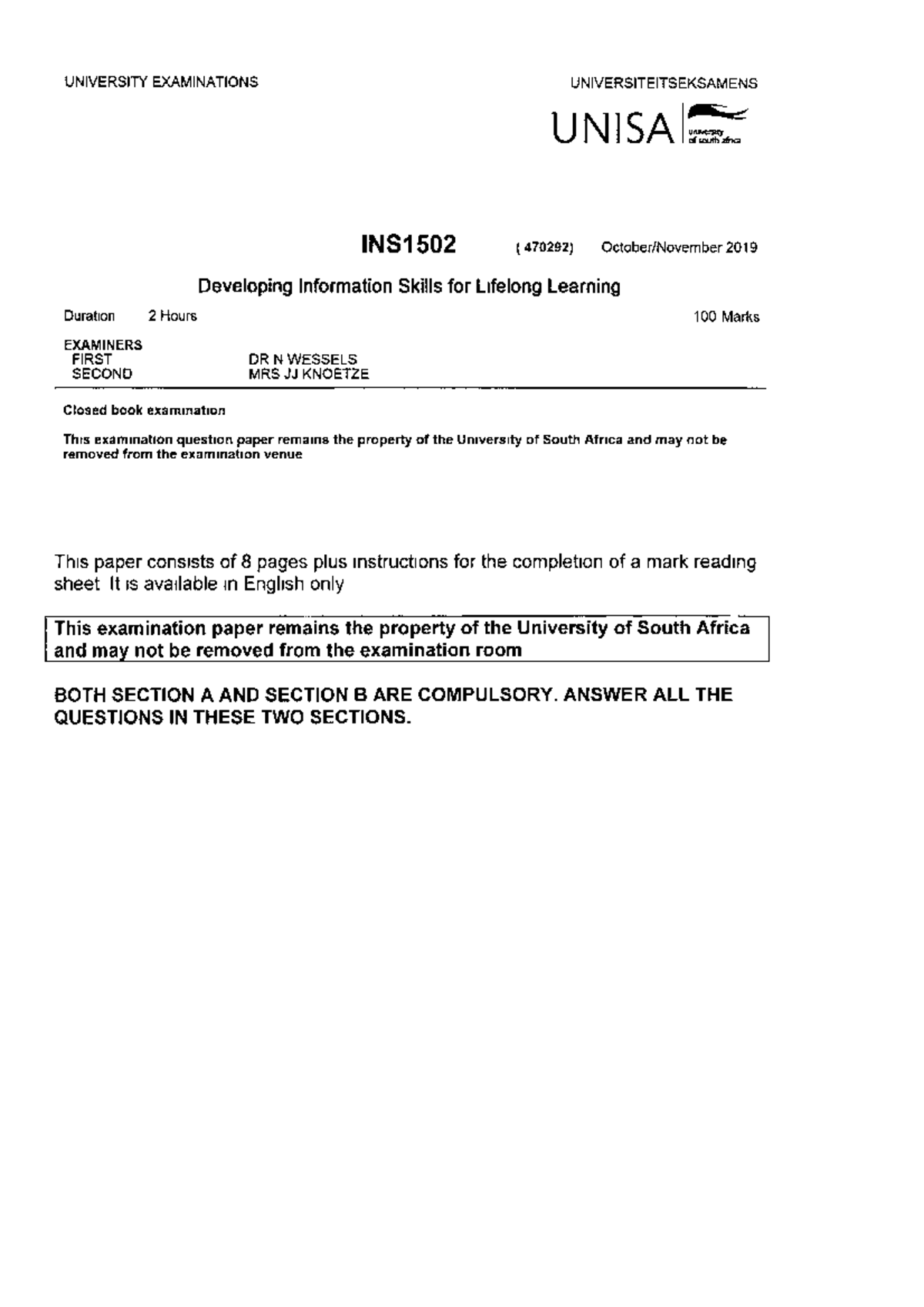 INS1502 2019 10 E 1 - study guide - 98751 - Studocu