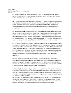 Task 2 Strategic Training and Development - D353 Task 2 001089103 A. 1 ...