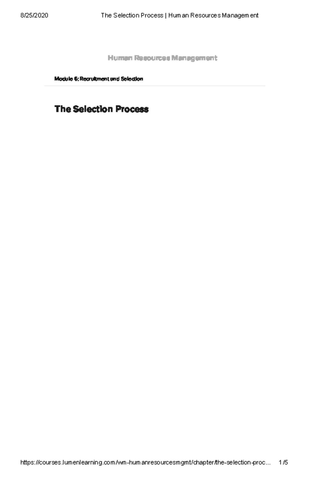 (5) The Selection Process Human Resources Management - Module 6 ...