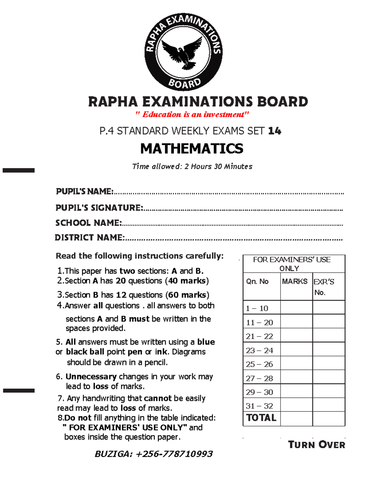 P.4 MTC SET 14- Rapha - Resources - PUPIL'S - Studocu