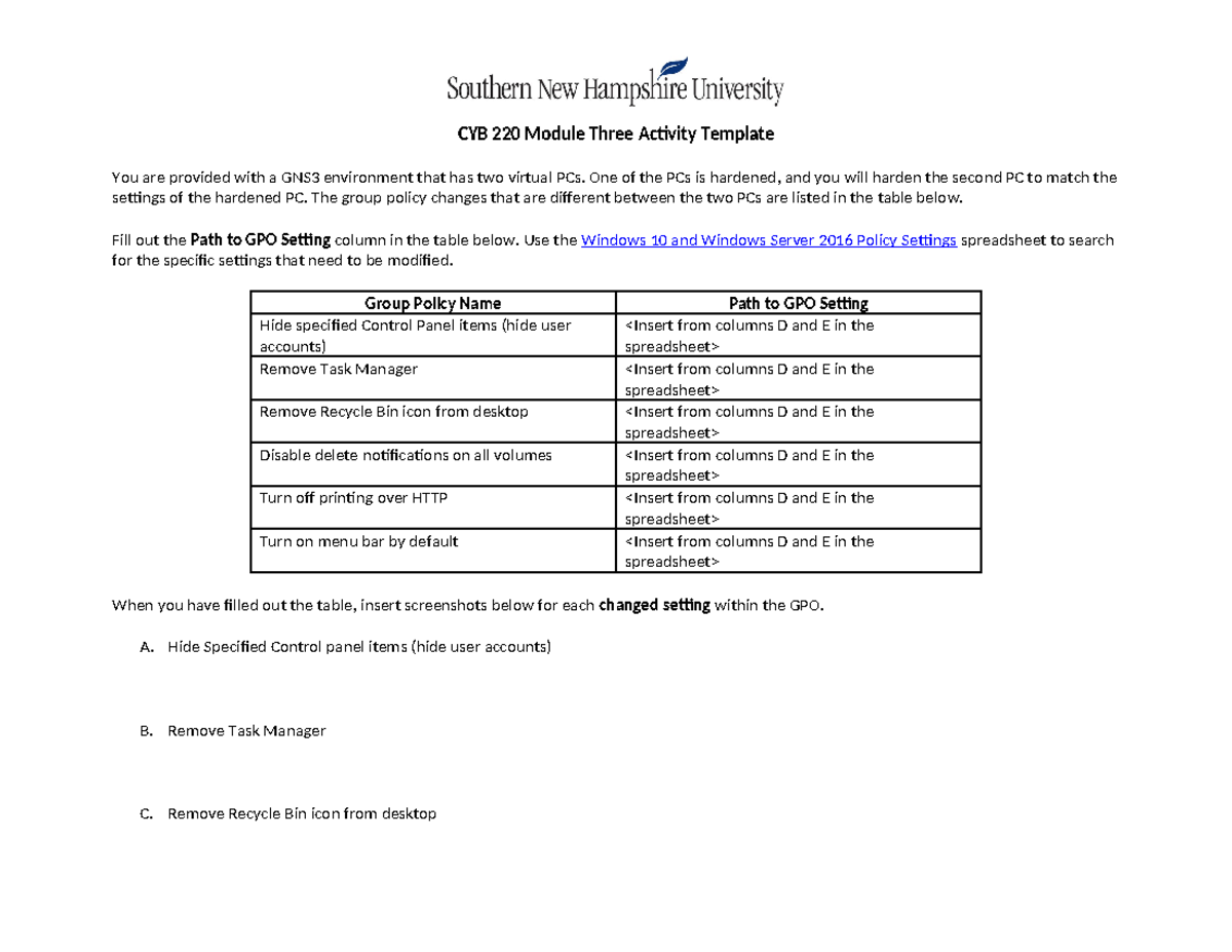 CYB 220 Module Three Activity Template - CYB 220 Module Three Activity ...