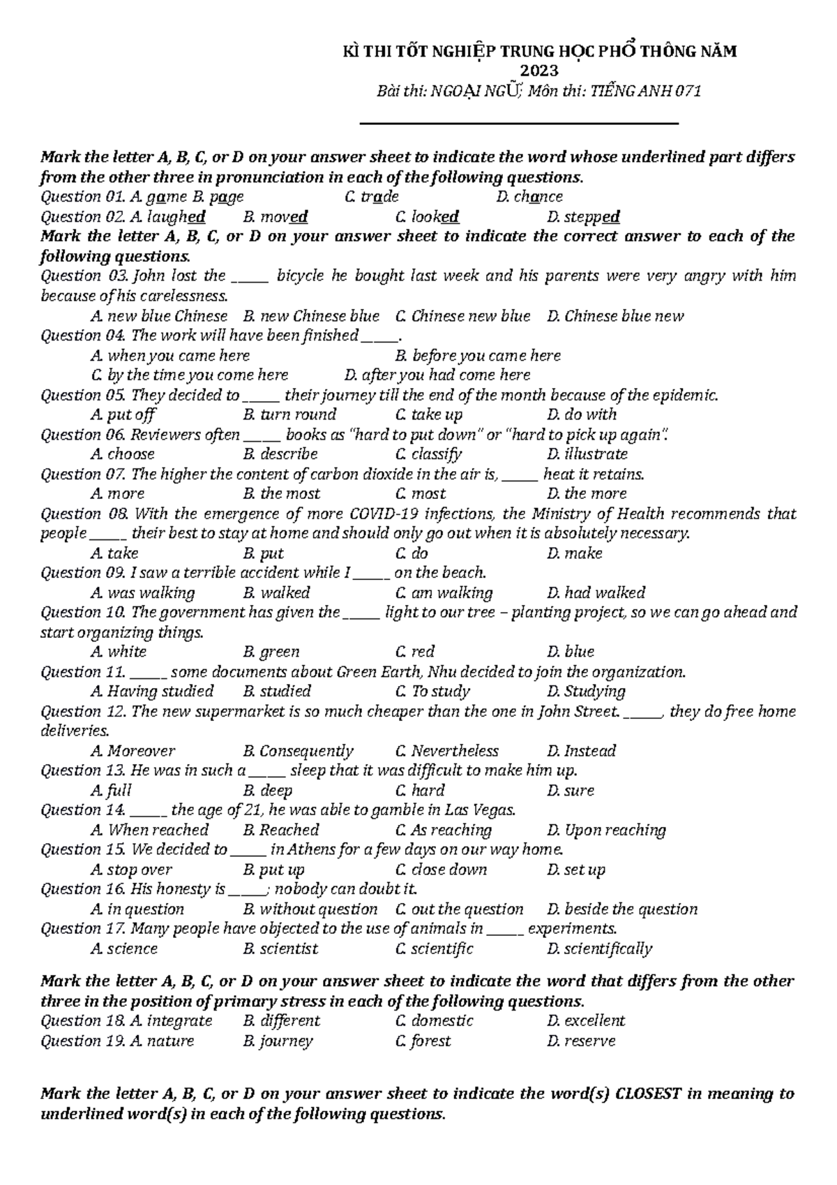 ÔN-2023 - fvvv - KÌ THI TỐỐT NGHI ỆP TRUNG H ỌC PH ỔTHỐNG NĂM 2023 Bài ...