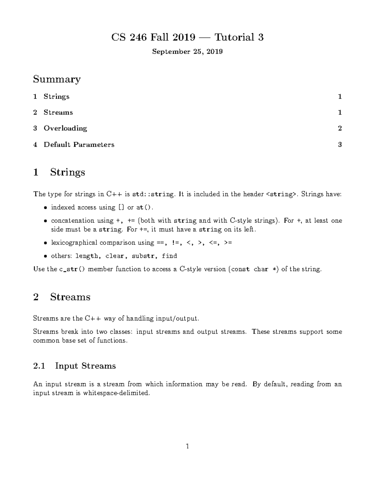 Tutorial 3 - CS 246 Fall 2019 — Tutorial 3 September 25, 2019 Summary 1 ...