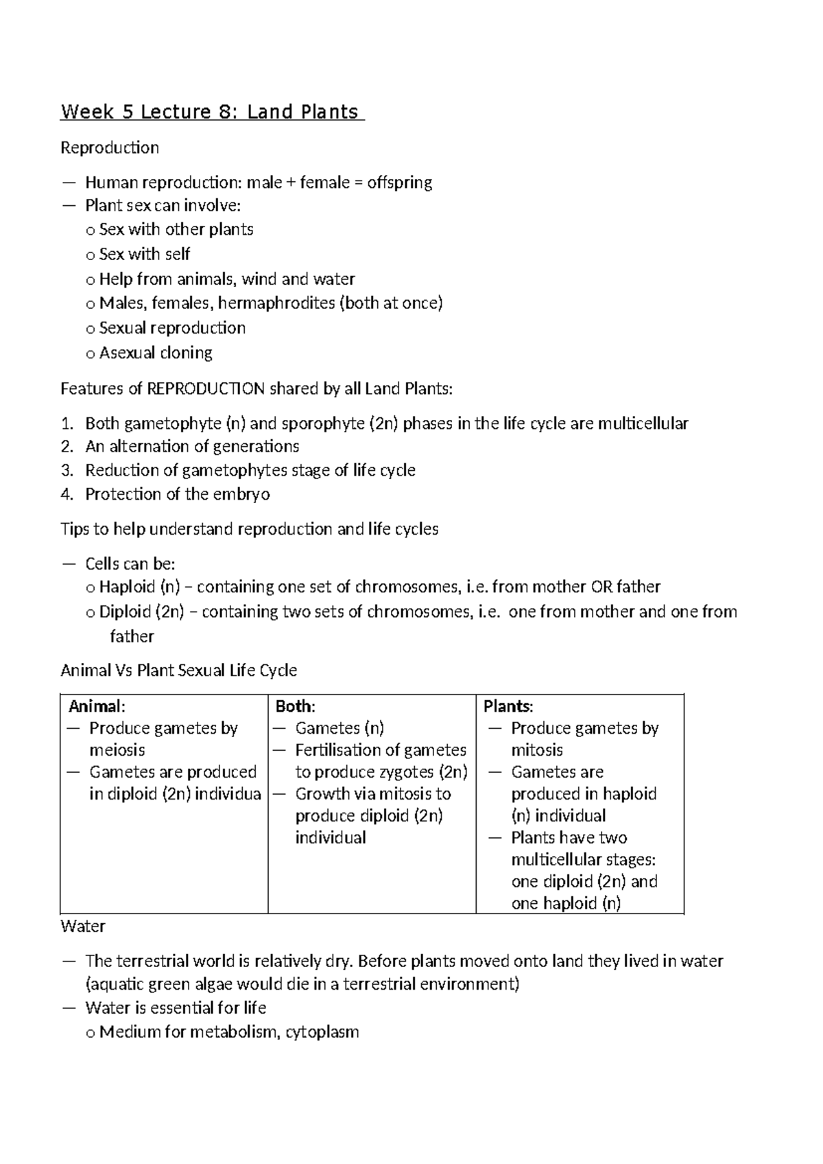 Week 5 Lecture 8 - Week 5 Lecture 8: Land Plants Reproduction — Human reproduction: male ...