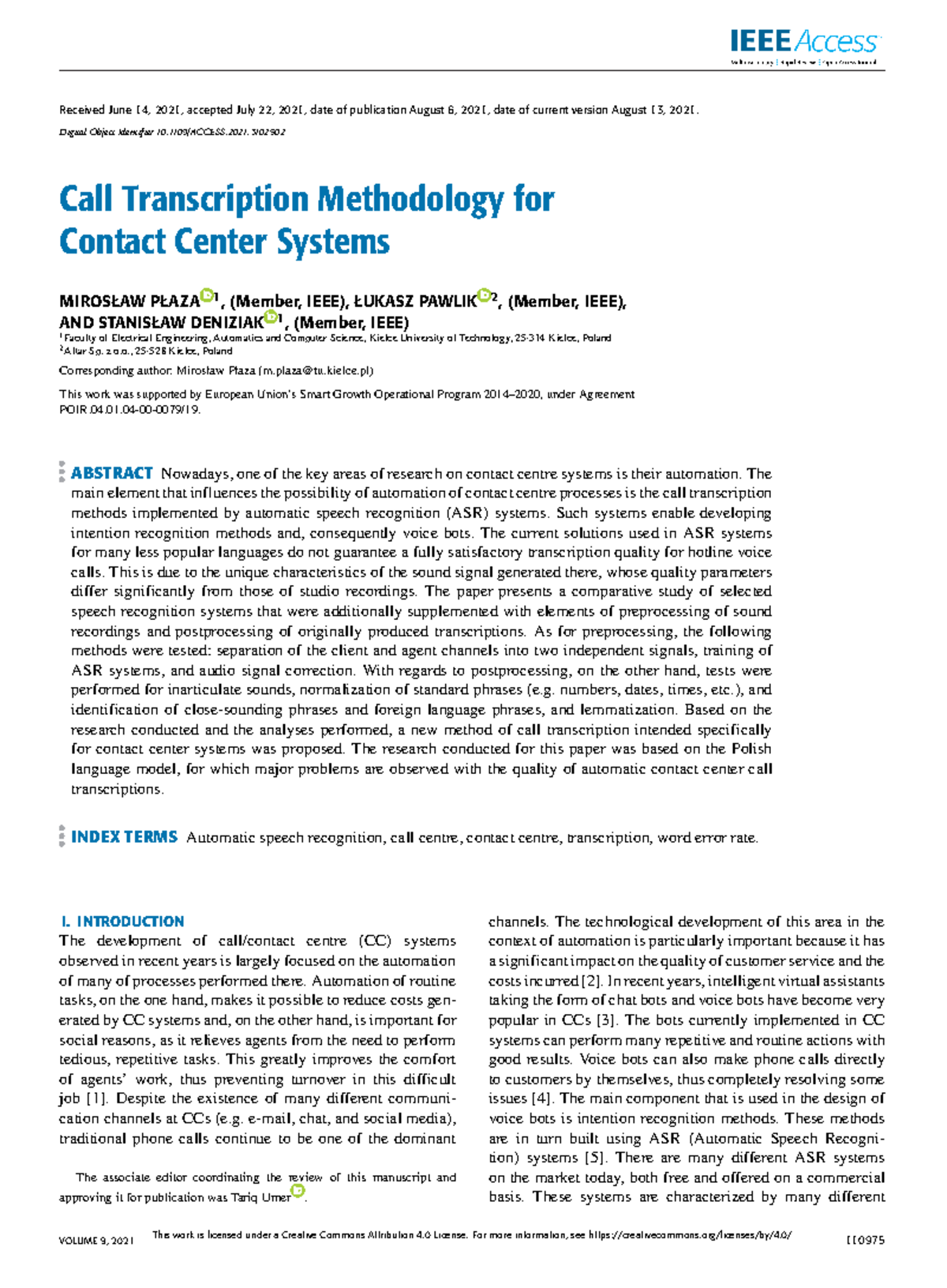 Call Transcription Methodology for Contact Center Systems - Received ...