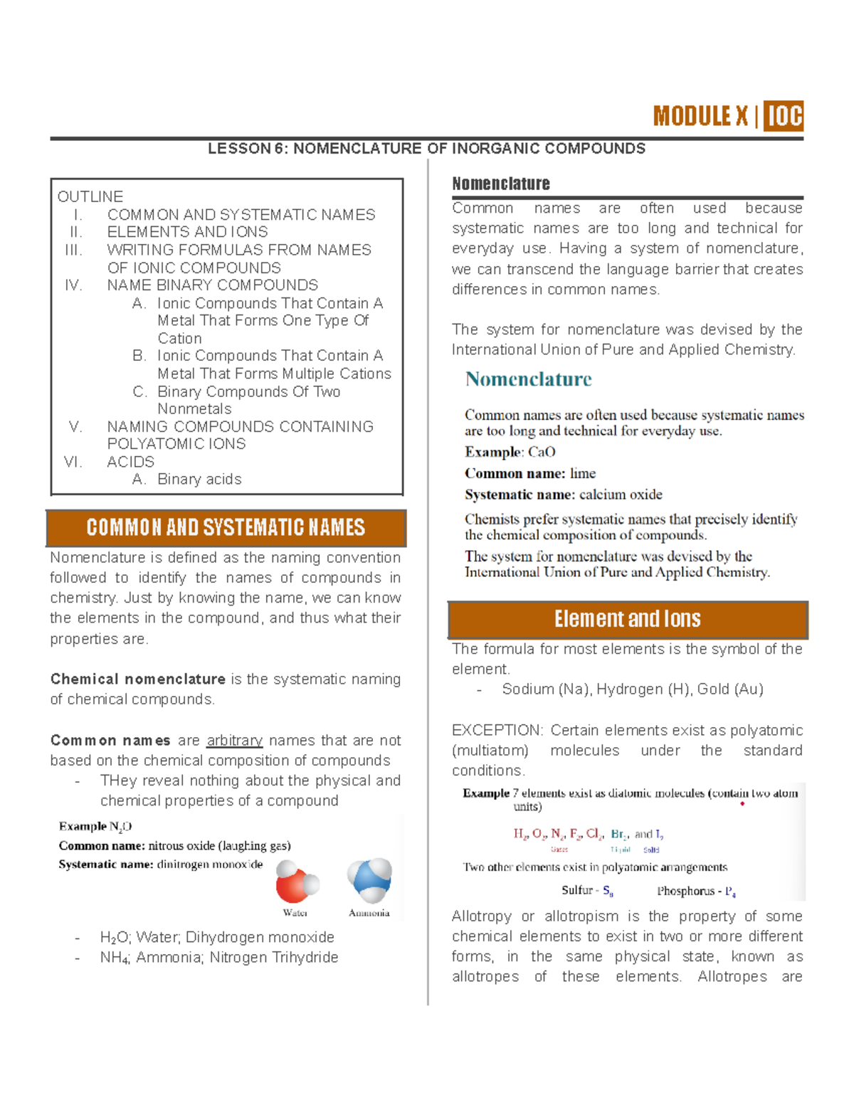 Review Inorganic CHEM (LEC) Nomenclature OF Inorganic Compounds - MODULE X | IOC LESSON 6: - Studocu