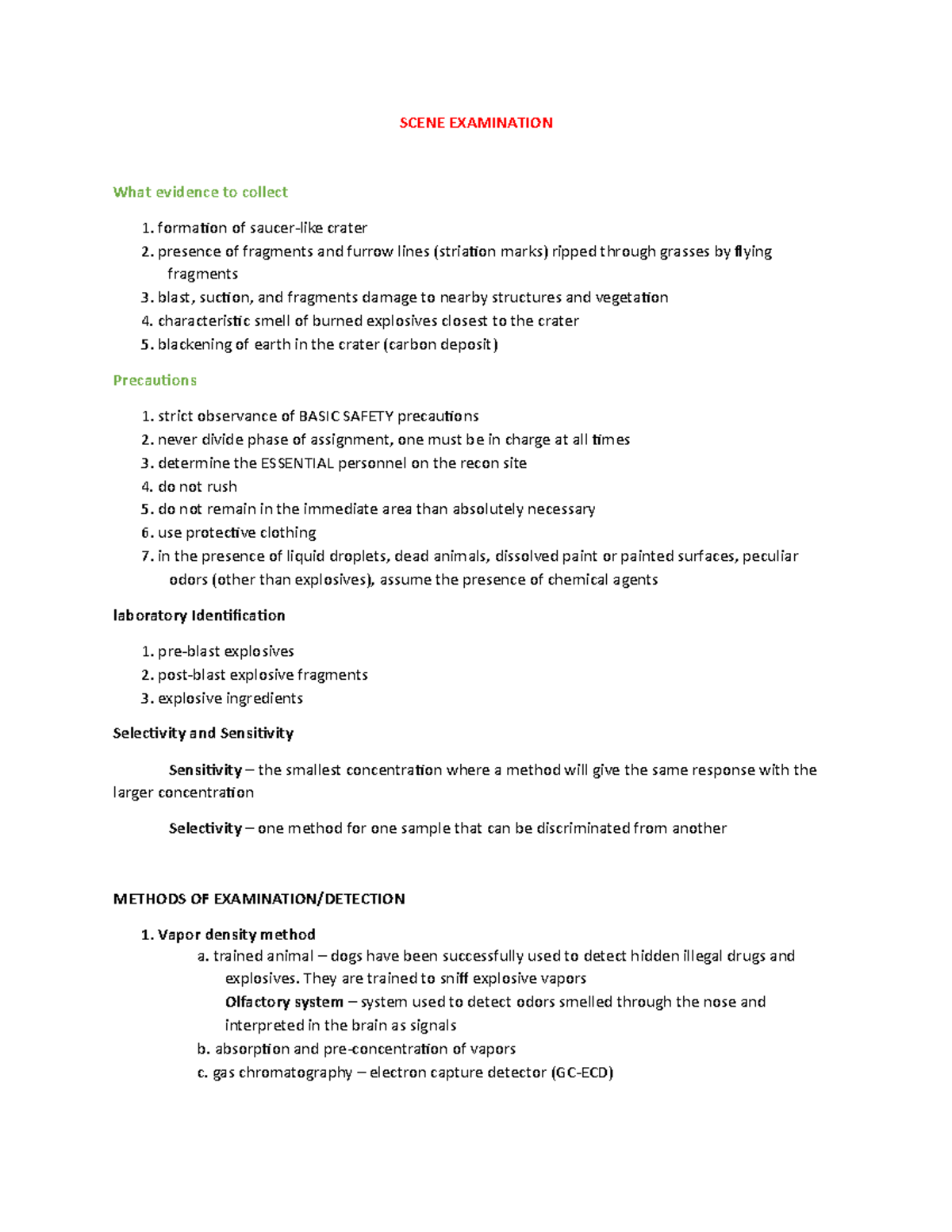 Scene Examination - SCENE EXAMINATION What evidence to collect 1 ...