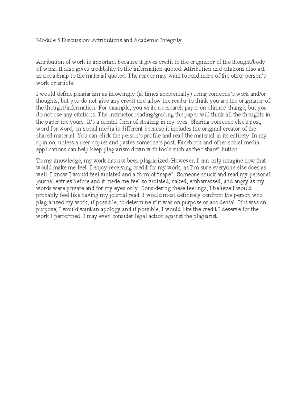 Module 5 Discussion Attributions and Academic Integrity - Module 5 Discussion: Attributions and ...