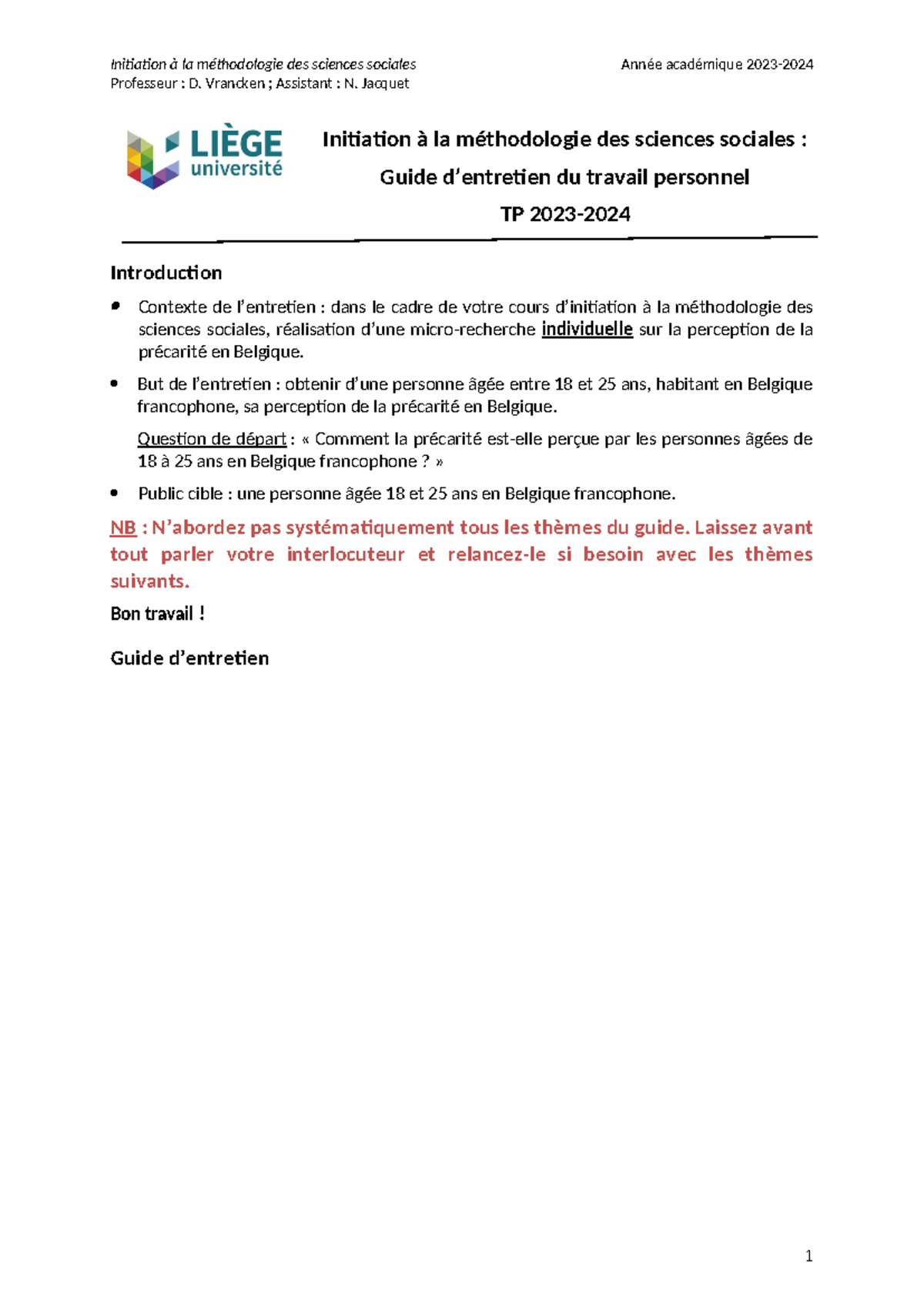 Guide d'entretien-TP 2023-2024 - Initiation à la méthodologie des sciences sociales Année ...