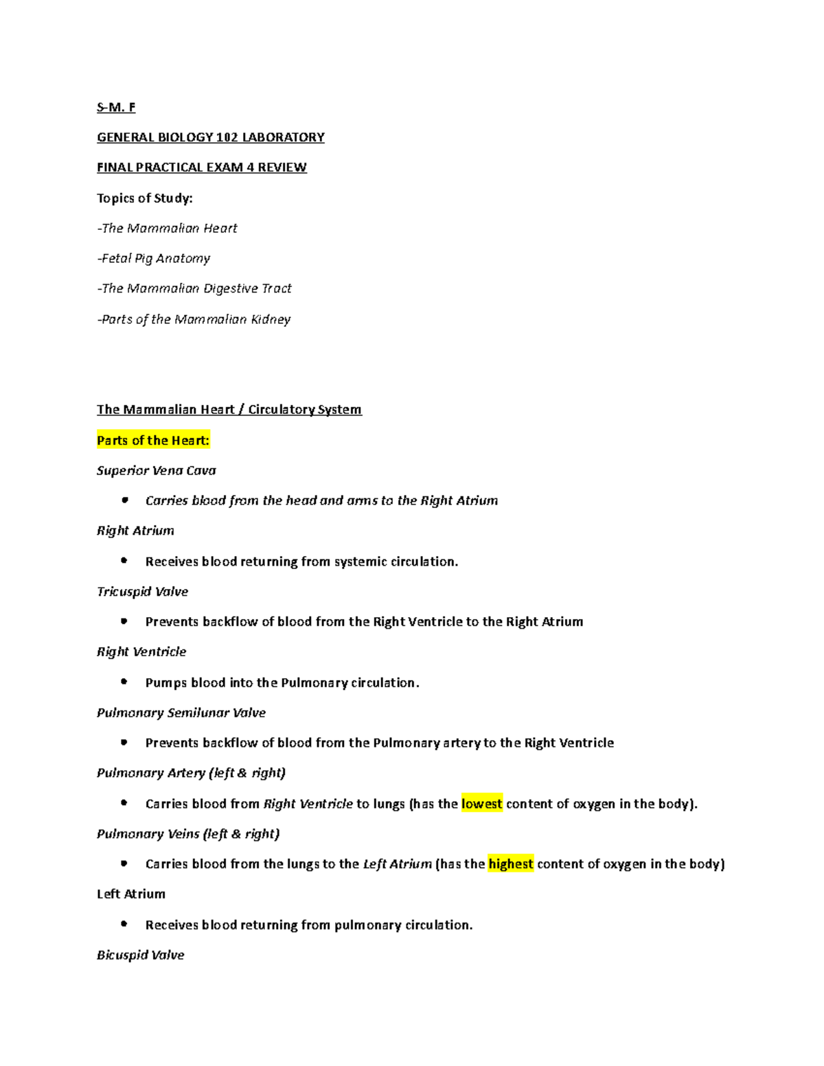 S-M.F, GEN BIO LAB Finals Review - S-M. F GENERAL BIOLOGY 102 ...