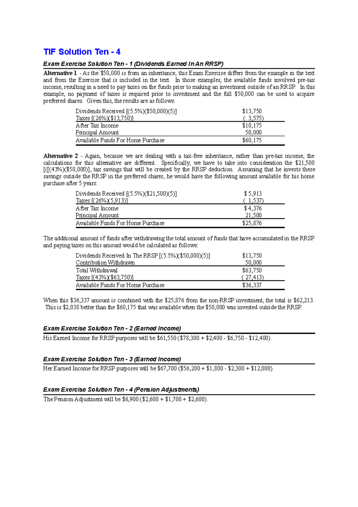 TIF Solution Ten 4 - In those examples, the available funds involved ...