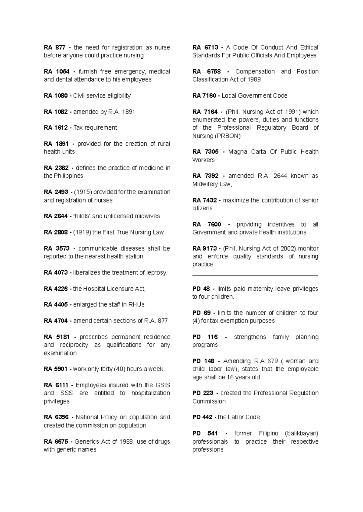 LAW - Summary nursing - RA 877 - the need for registration as nurse ...