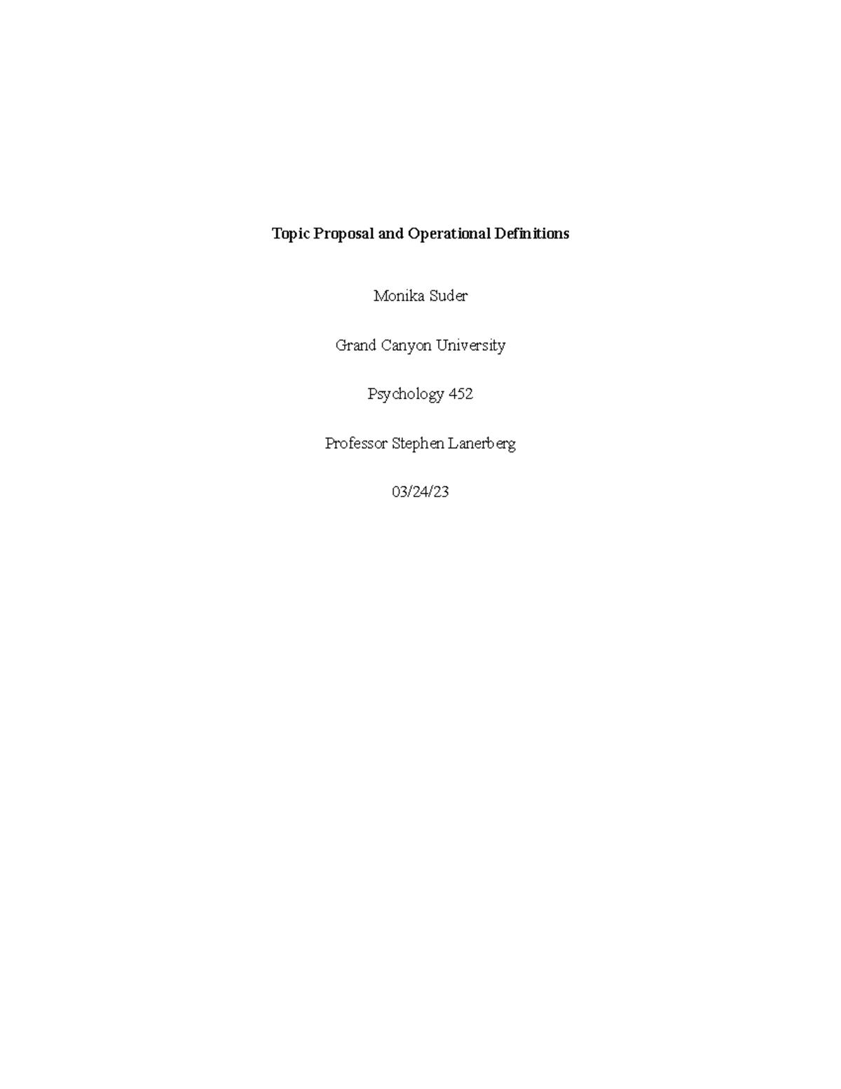 Topic proposal and operational definitions - Topic Proposal and Operational Definitions Monika ...