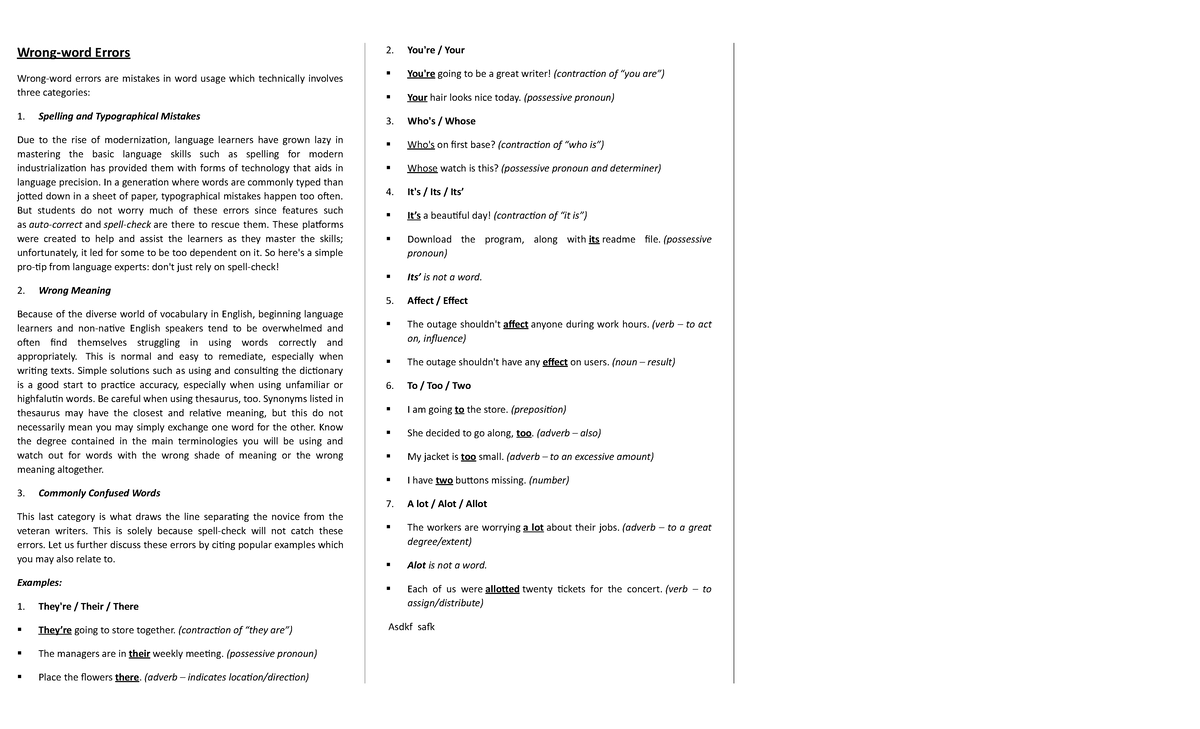 Lesson 1.22 part 2 - Copy - Wrong-word Errors Wrong-word errors are ...