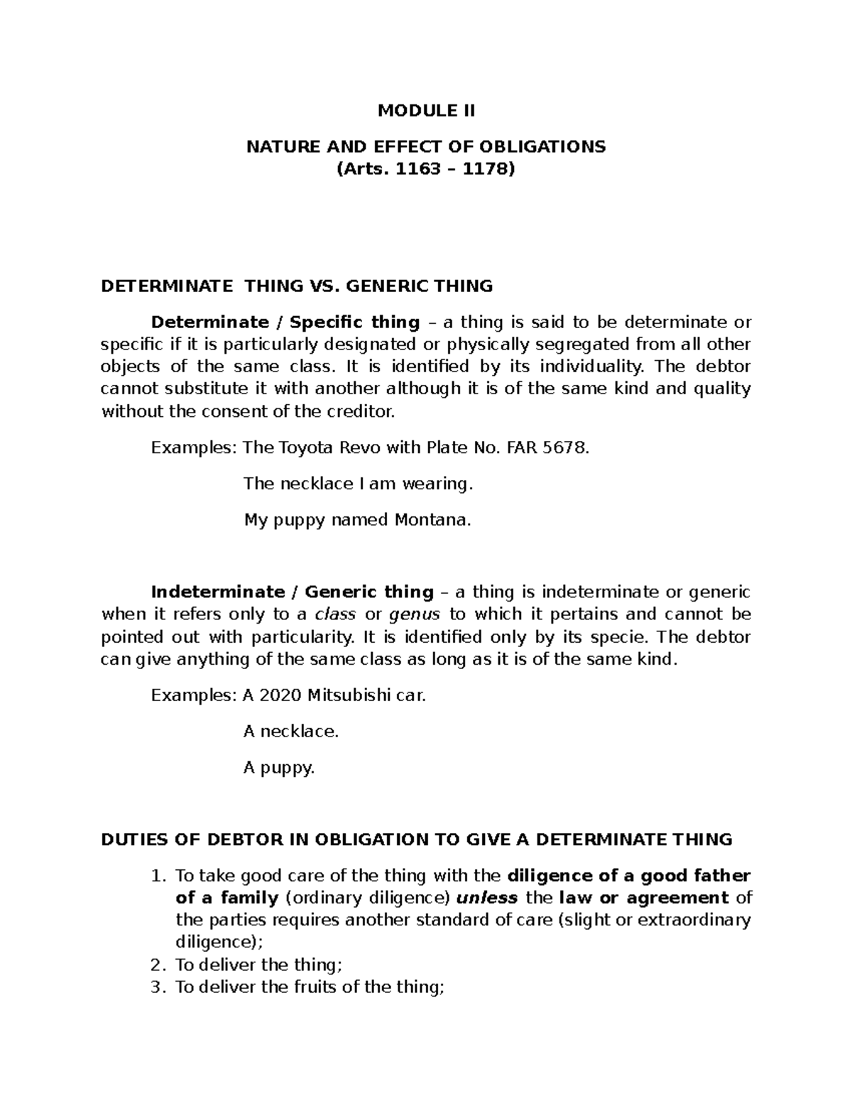 ACT180 Module 2 - MODULE II NATURE AND EFFECT OF OBLIGATIONS (Arts ...