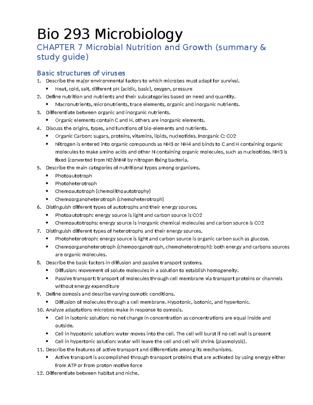 Ch07 Growth Nutrition Envirnoment study guide - Bio 293 Microbiology ...