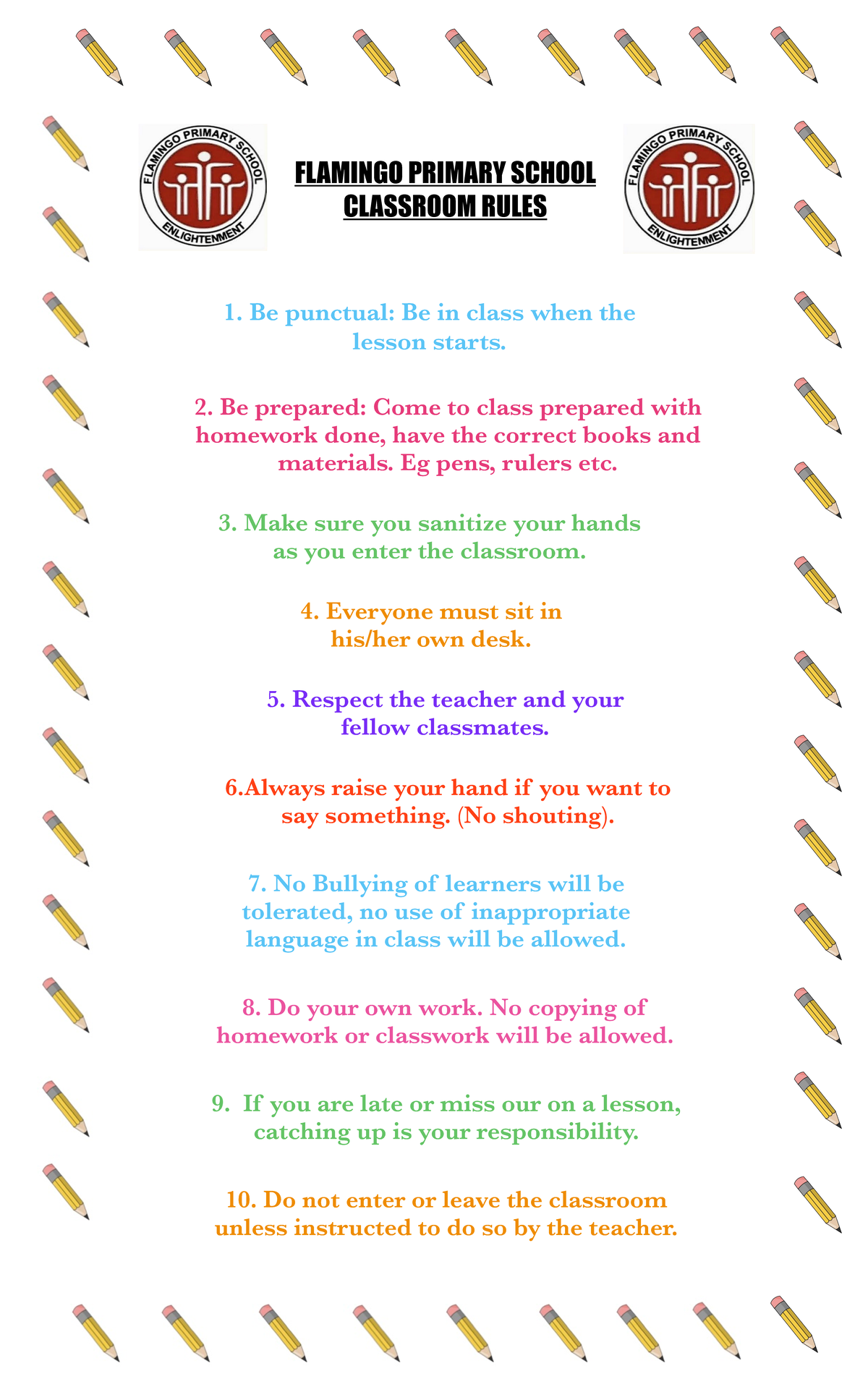 Class rules - ……. - FLAMINGO PRIMARY SCHOOL CLASSROOM RULES 1. Be ...