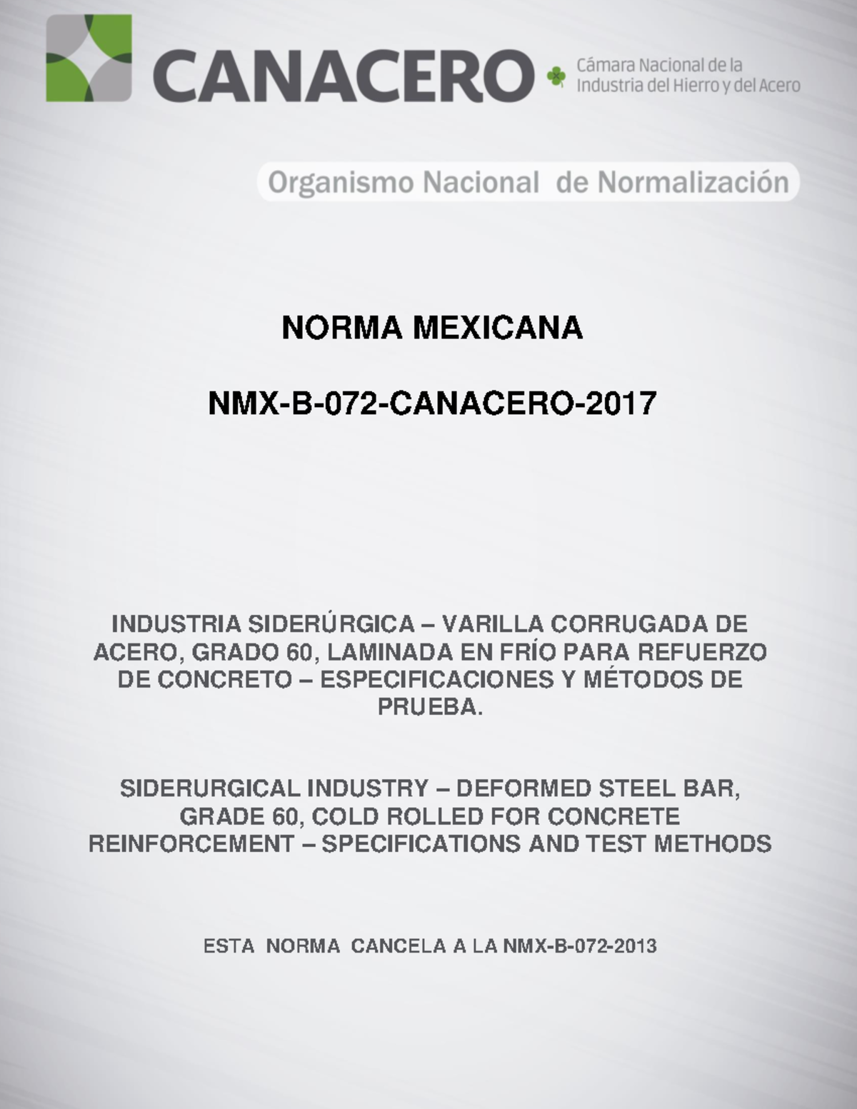 NMX B 072 Canacero 2017 - Investigación sobre normativas - NORMA ...
