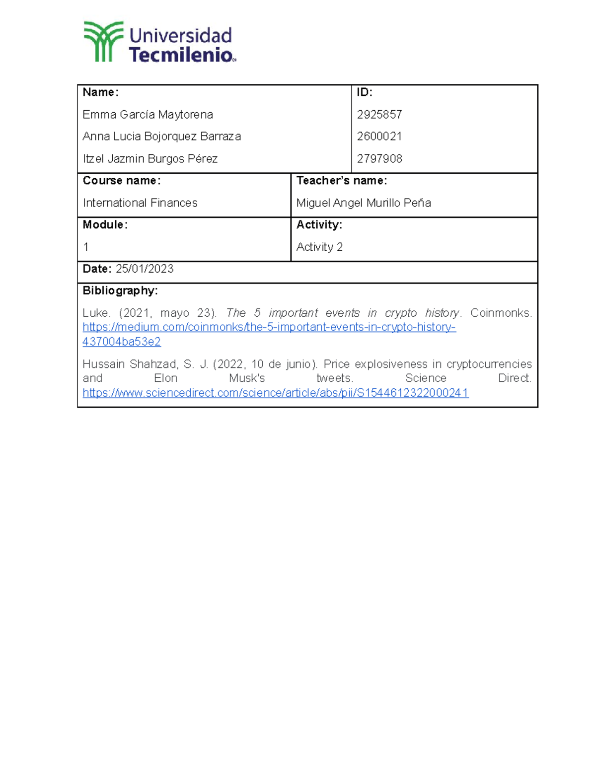 Finanzas internacionales act 2 - Name: Emma García Maytorena Anna Lucia ...