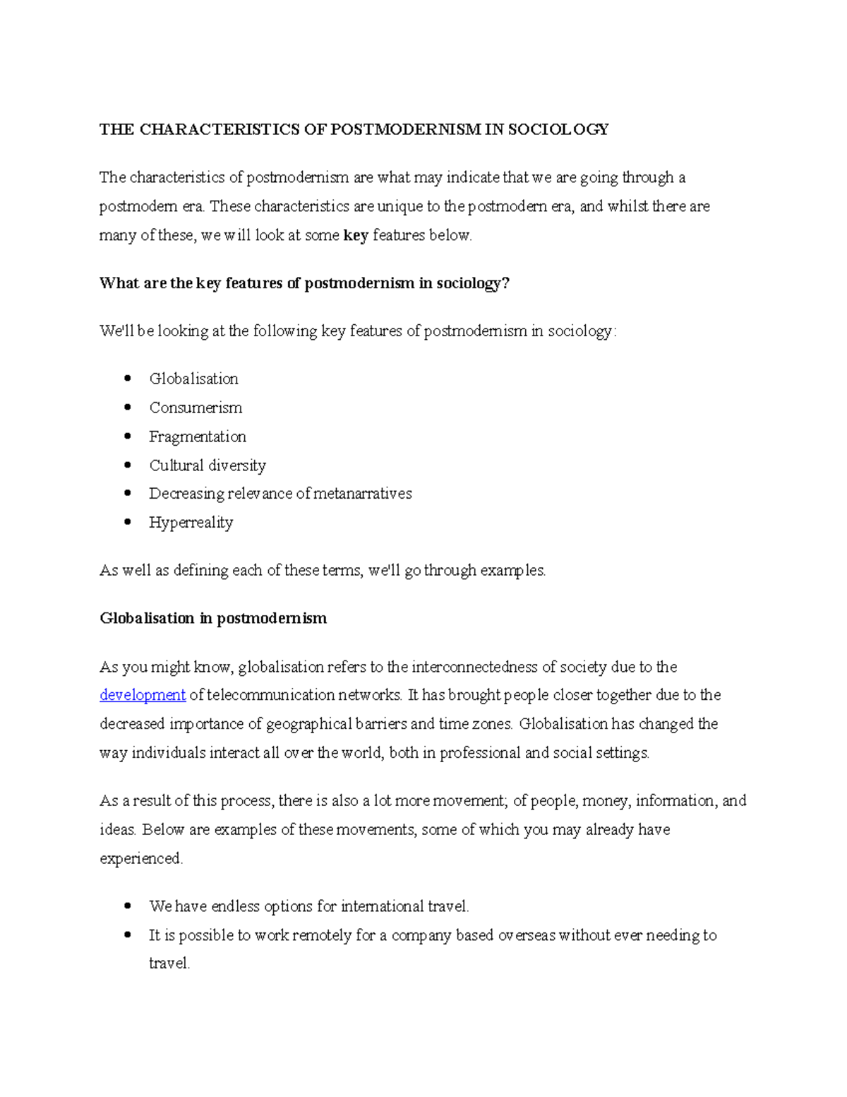 Notes ON THE Characteristics OF Postmodernism 2 - THE CHARACTERISTICS ...