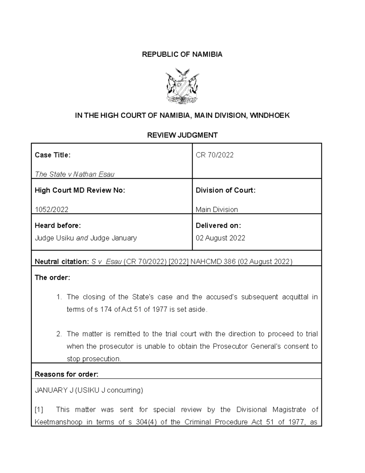 2022-nahcmd-386 - Case law - REPUBLIC OF NAMIBIA IN THE HIGH COURT OF ...