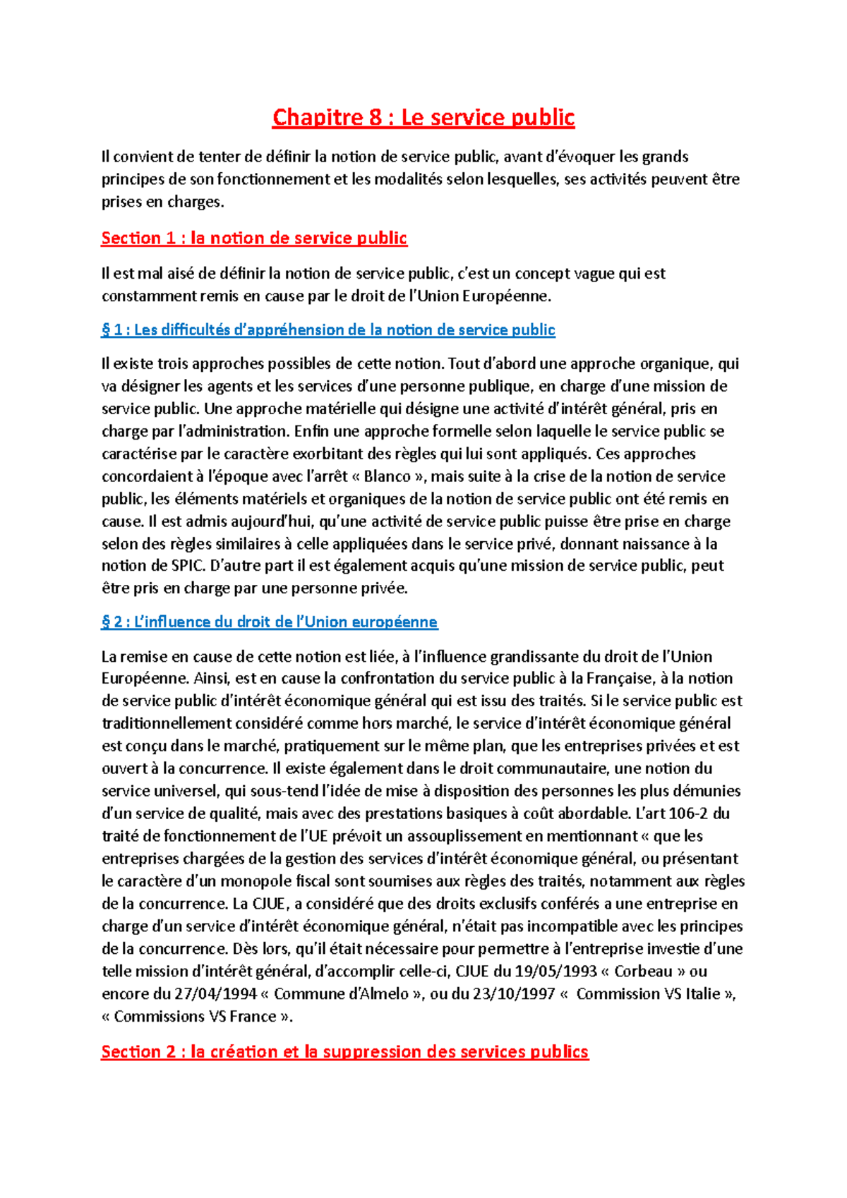 Chapitre 8 - Notes de cours 8 - Chapitre 8 : Le service public Il ...