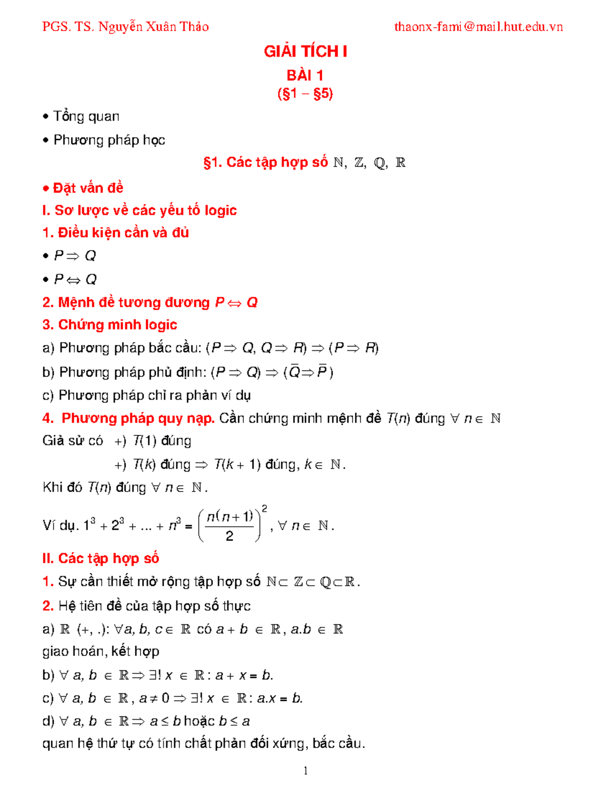 Bài giảng Giải tích 1 - PGS. TS. Nguyễn Xuân Thảo (2015 ) - PGS. TS. Nguy n Xuân Th o - Studocu