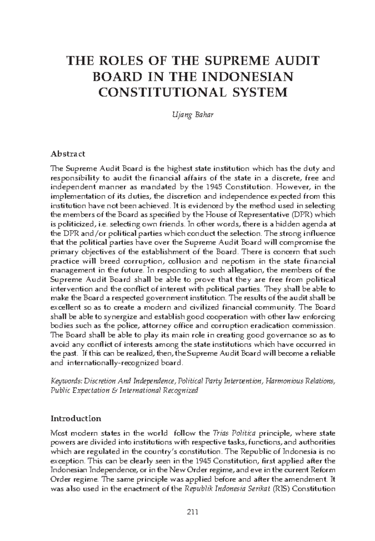THE Roles OF THE Supreme Audit Board IN THE Indonesian Constitutional ...
