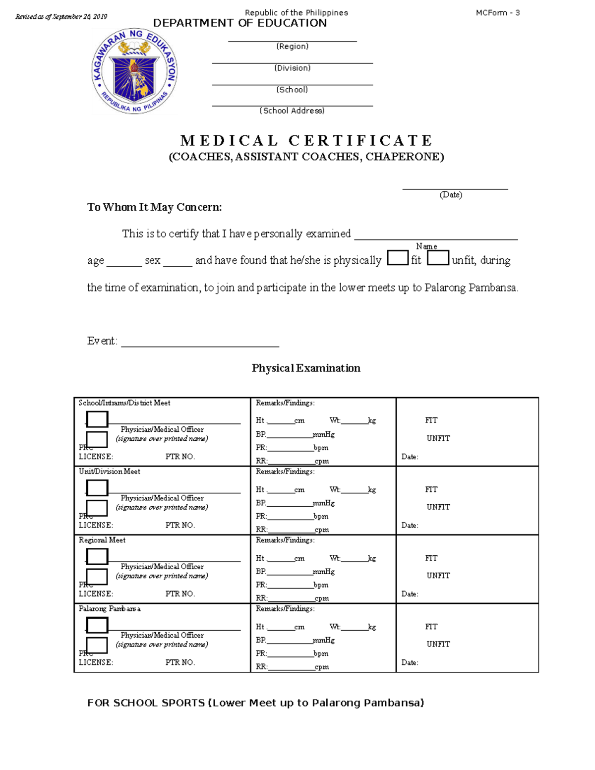 Medical for Coaches Asst Coaches Chaperones - Republic of the ...
