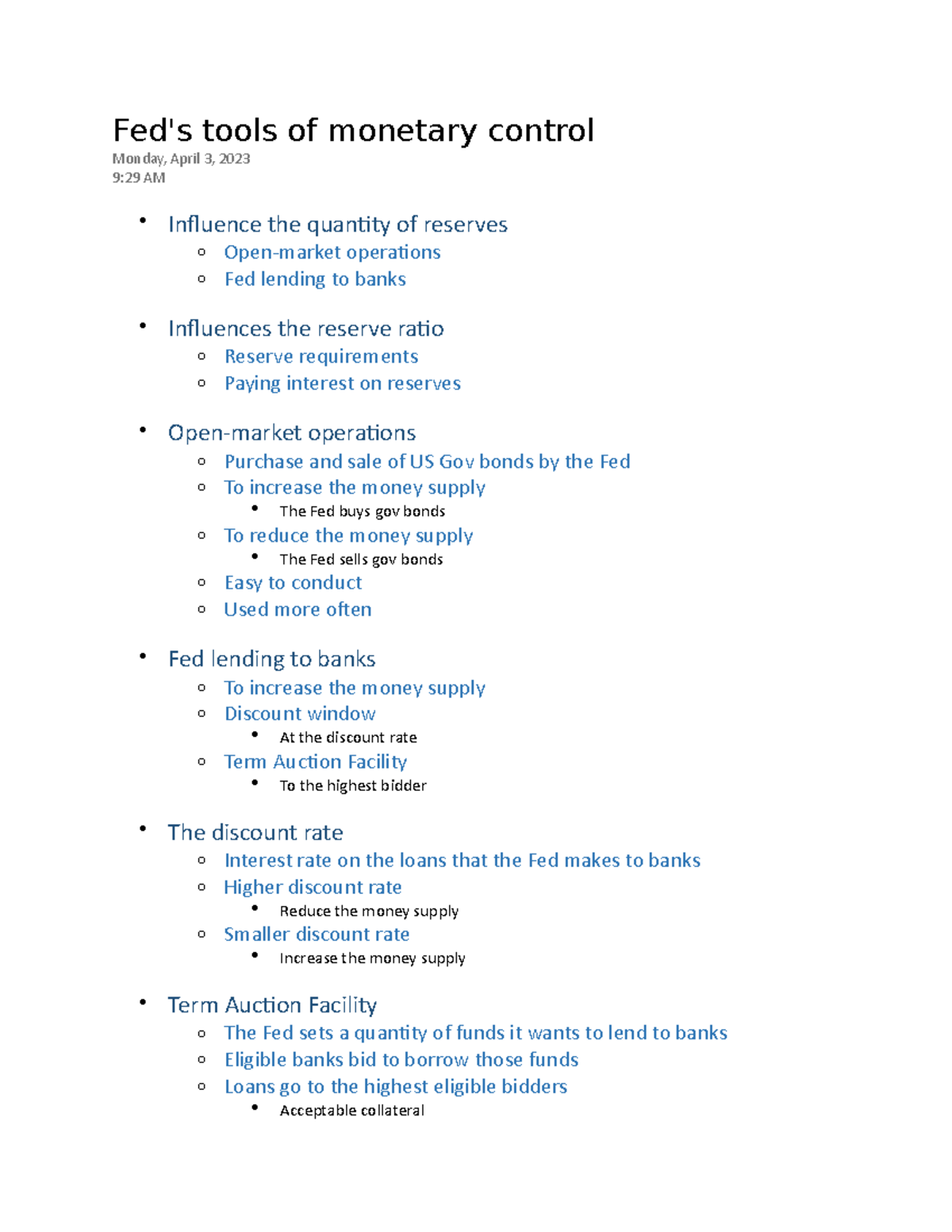 Fed's tools of monetary control - Fed's tools of monetary control ...