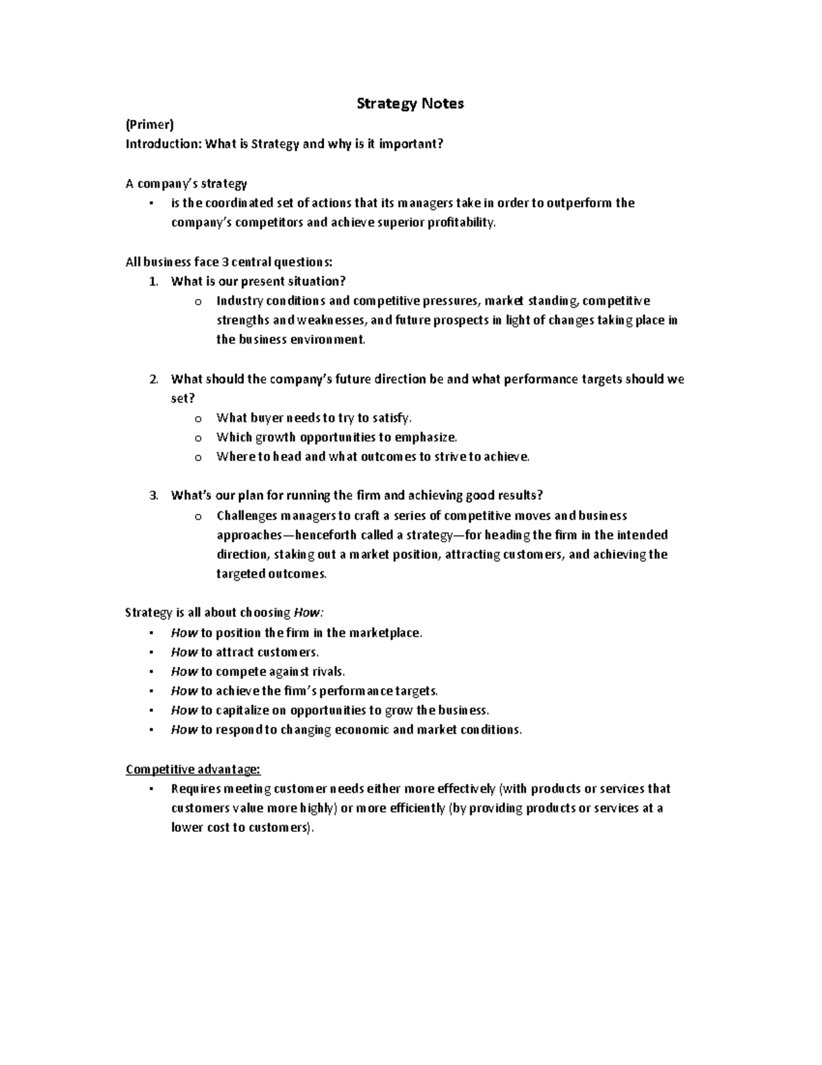 Strategynotes part1 - self-curated notes - Strategy Notes (Primer ...
